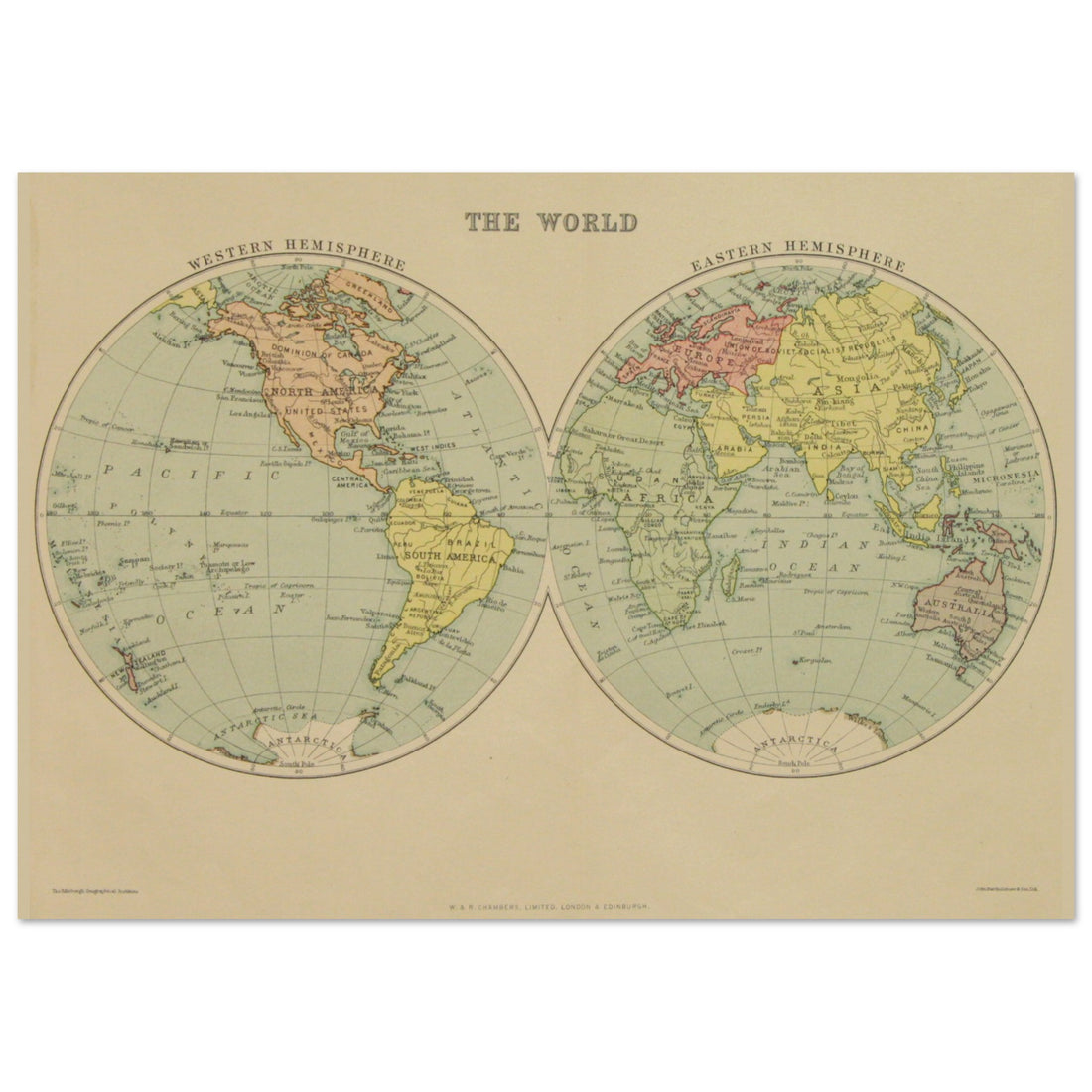 The World Map | Eastern & Western Hemispheres | Custom Print