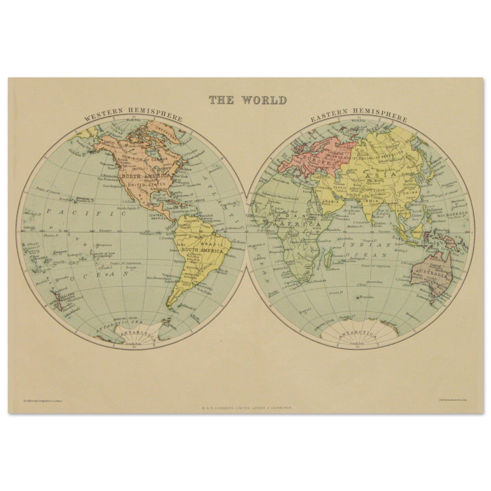 The World Map | Eastern & Western Hemispheres | Custom Print
