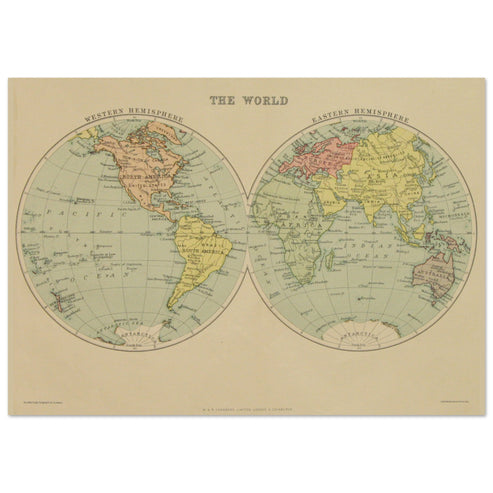 The World Map | Eastern & Western Hemispheres | Custom Print