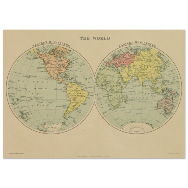 The World Map | Eastern & Western Hemispheres | Custom Print