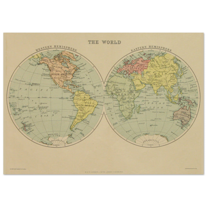 The World Map | Eastern & Western Hemispheres | Custom Print