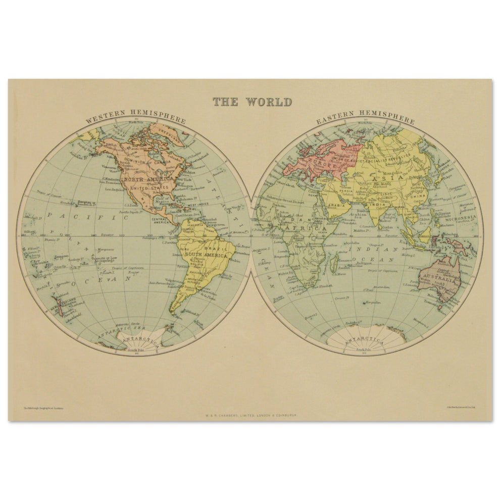 The World Map | Eastern & Western Hemispheres | Custom Print