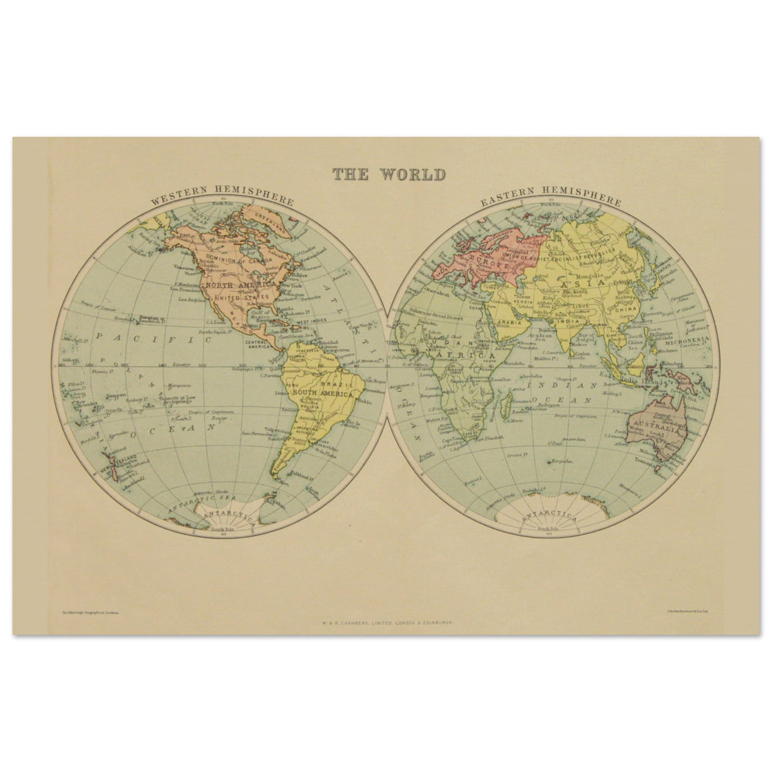 The World Map | Eastern & Western Hemispheres | Custom Print